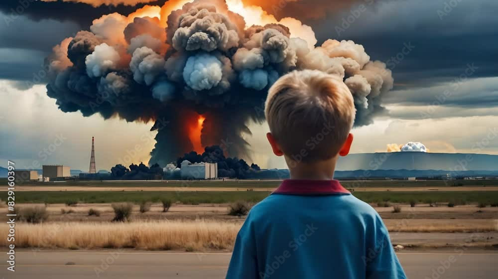 A child looks at a nuclear explosion. Created with Generative AI tools ...