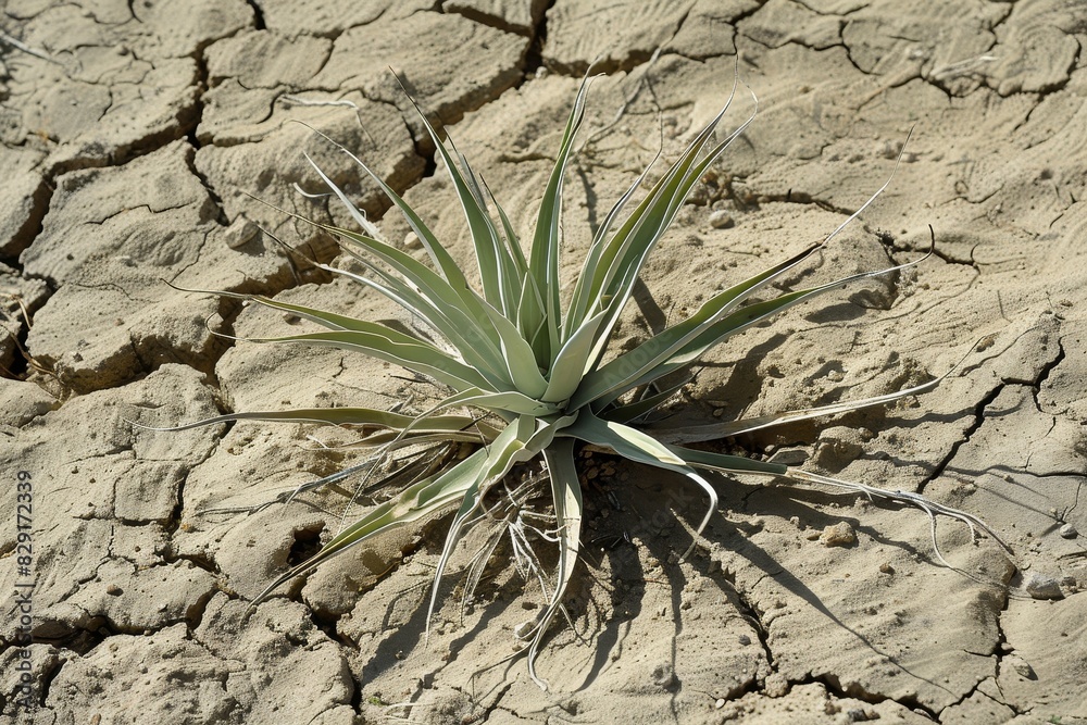 A desert plant survives dry conditions with deep roots sandy ...