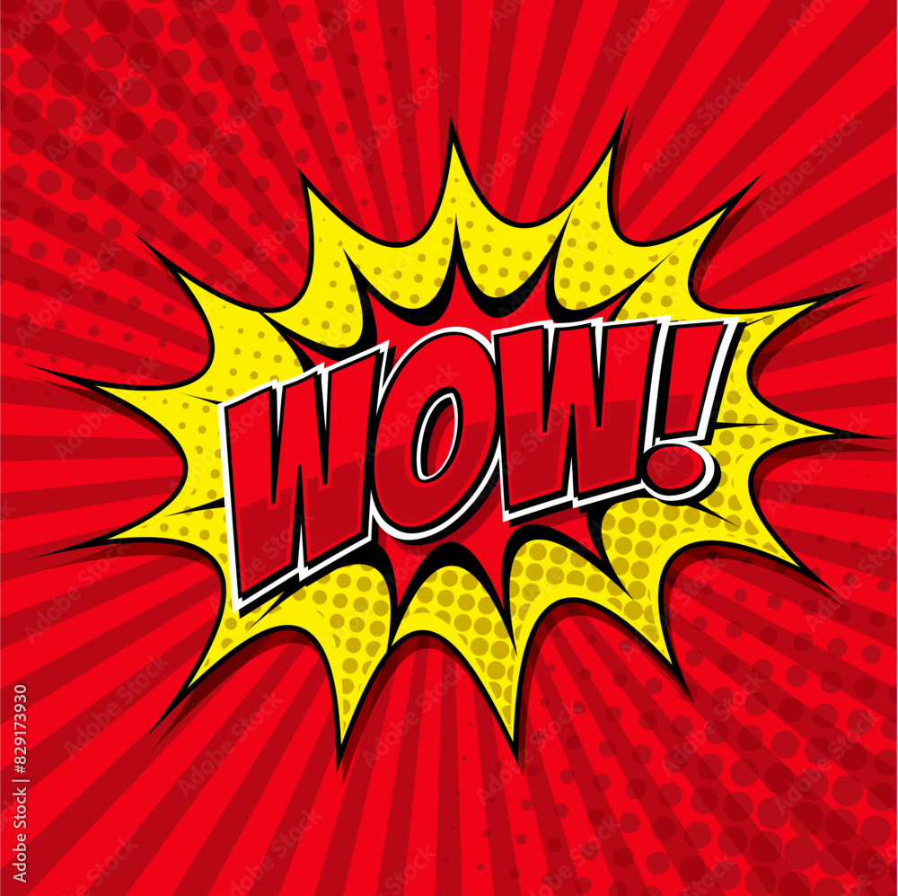 Wow comic lettering. Vector bright cartoon illustration in retro pop ...