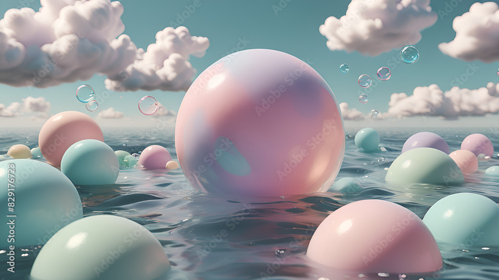 pastel ball, soaps bubbles, blobs that floating on the air with fluffy ...