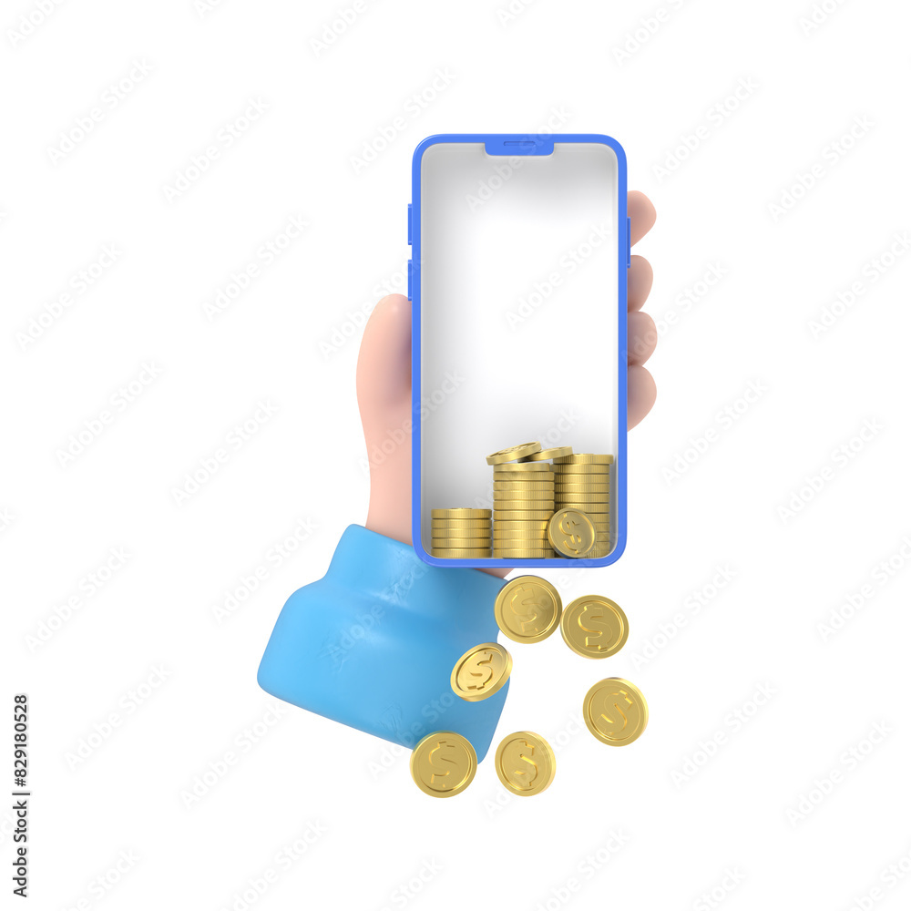 Transparent Backgrounds Mock-up.Cartoon hand with phone and coins ...