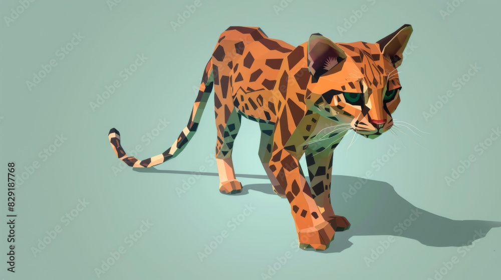Digital illustration of a low poly orange cat in a stalking position ...