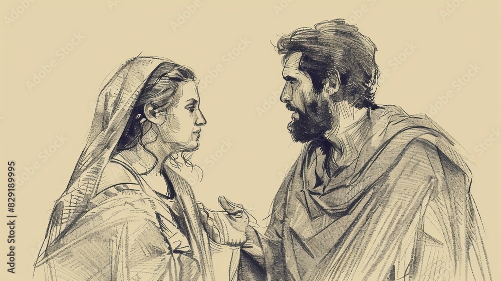 Woman Caught in Adultery with Jesus Writing in Dust, Accusers Departing ...