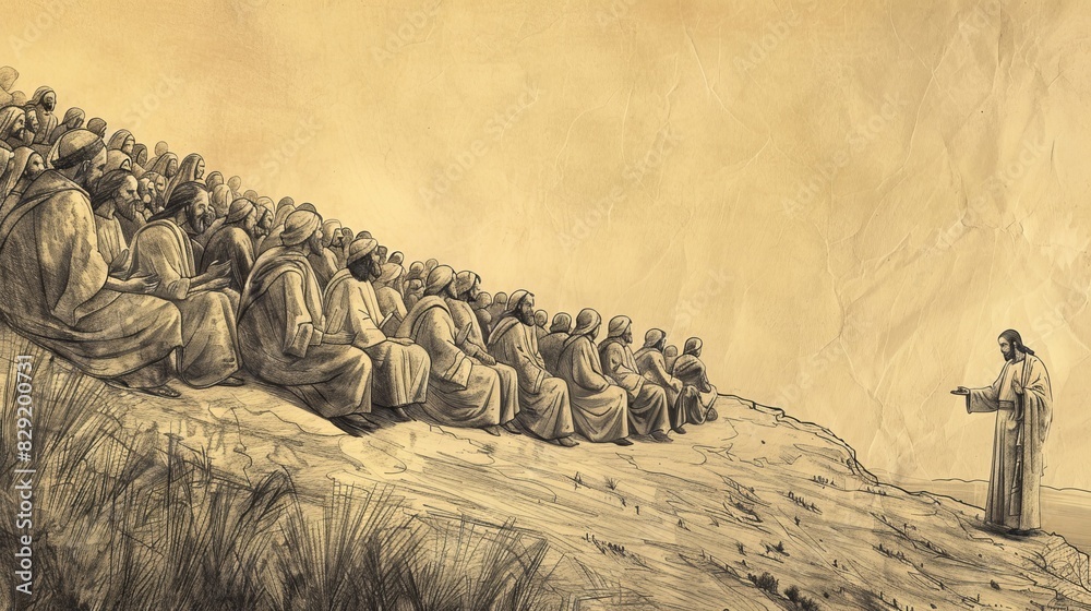 Jesus Teaching Large Crowd Beatitudes, Sermon on the Mount, Biblical ...