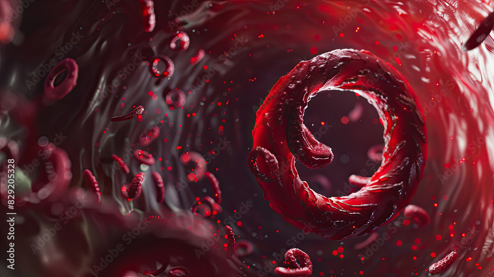 Spirochete bacterium with a spiral-shaped body moves through blood ...