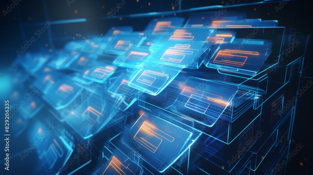 Abstract Network Grid With Files And Folders Futuristic Software Interface Digital Document