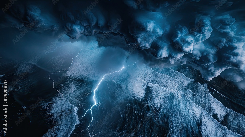 Illustrate the tumultuous bond between lightning storms and the oceans ...