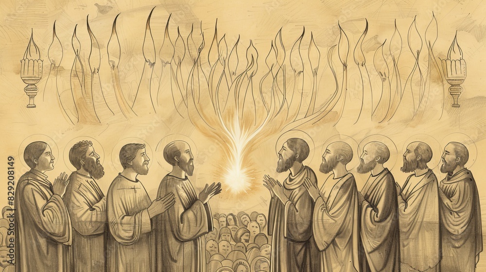 Pentecost, Holy Spirit Baptism, Tongues of Fire, Disciples, Crowd ...