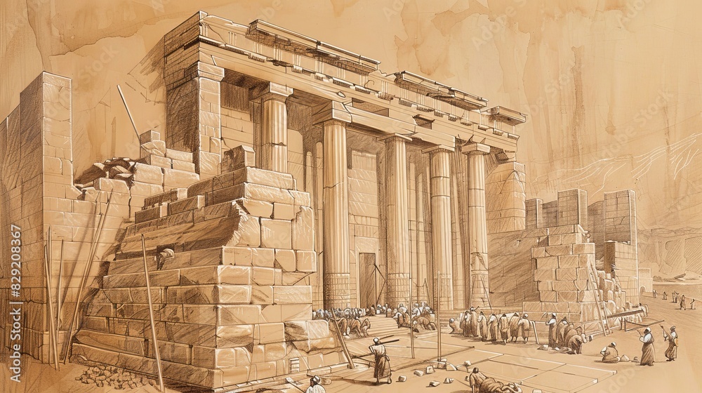 Grand Structure of Solomon's Temple, Workers, Biblical Illustration ...