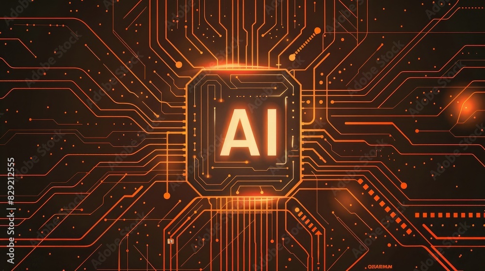 Vector background with a circuit board pattern and a logo of an AI chip ...