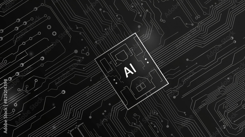 Vector black background with circuit board pattern and "AI" logo on ...
