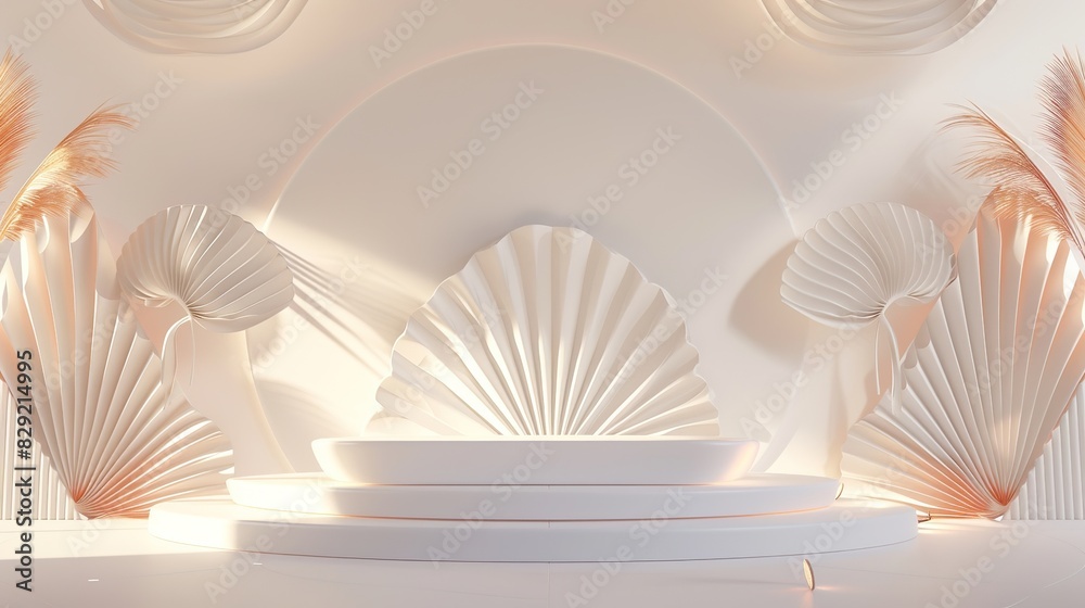 Elegant Fan Pattern Background with White Circular Stage for Exhibition ...