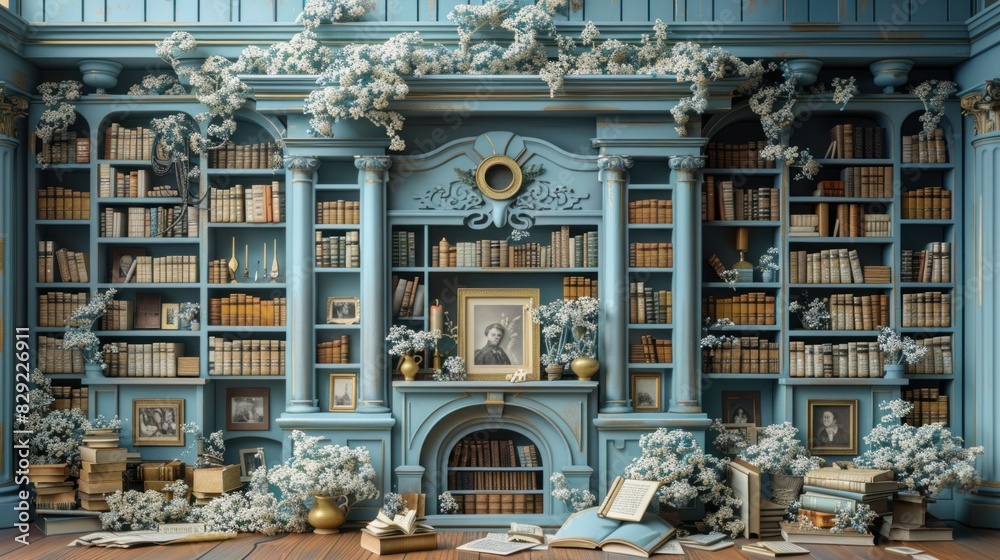 Design a paper cut artwork of a detailed family archive room with old ...