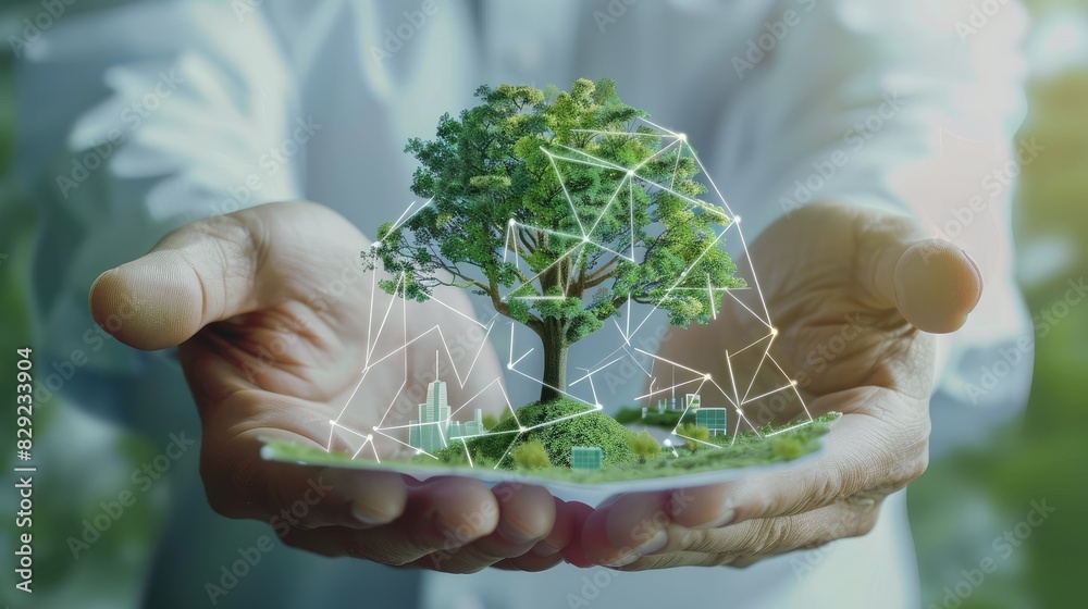 A businessman is creating artificial intelligence (AI), planning a ...