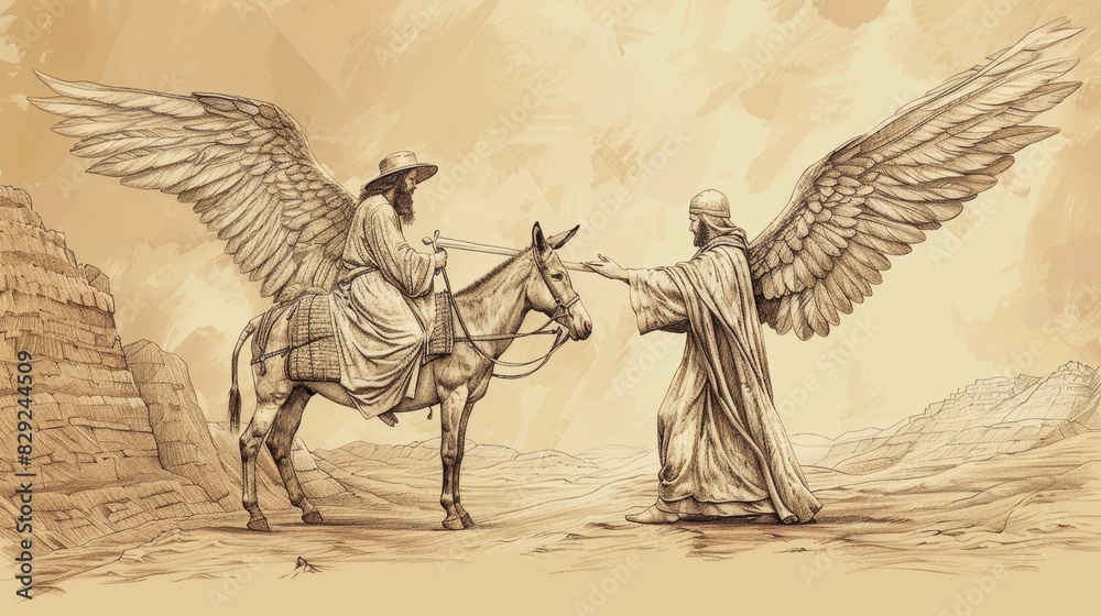 Angel with Drawn Sword Blocking Balaam's Path, Balaam on Donkey ...