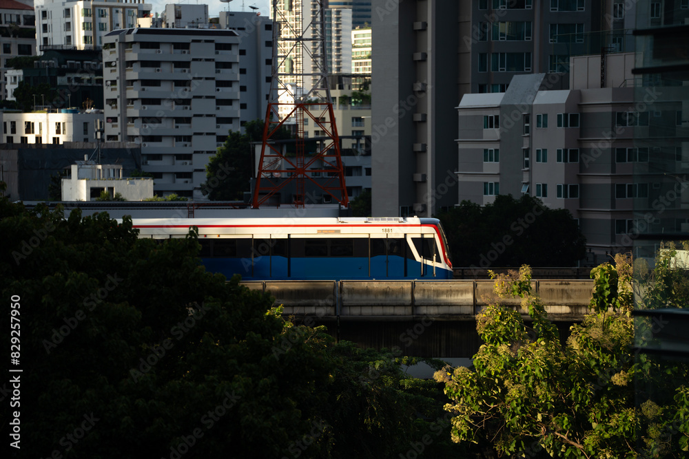 BANGKOK, THAILAND - AUGUST 26, 2023: BTS Skytrain on track with ...