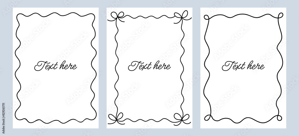 Set wavy frames template with space for text. Hand drawn black frames ...