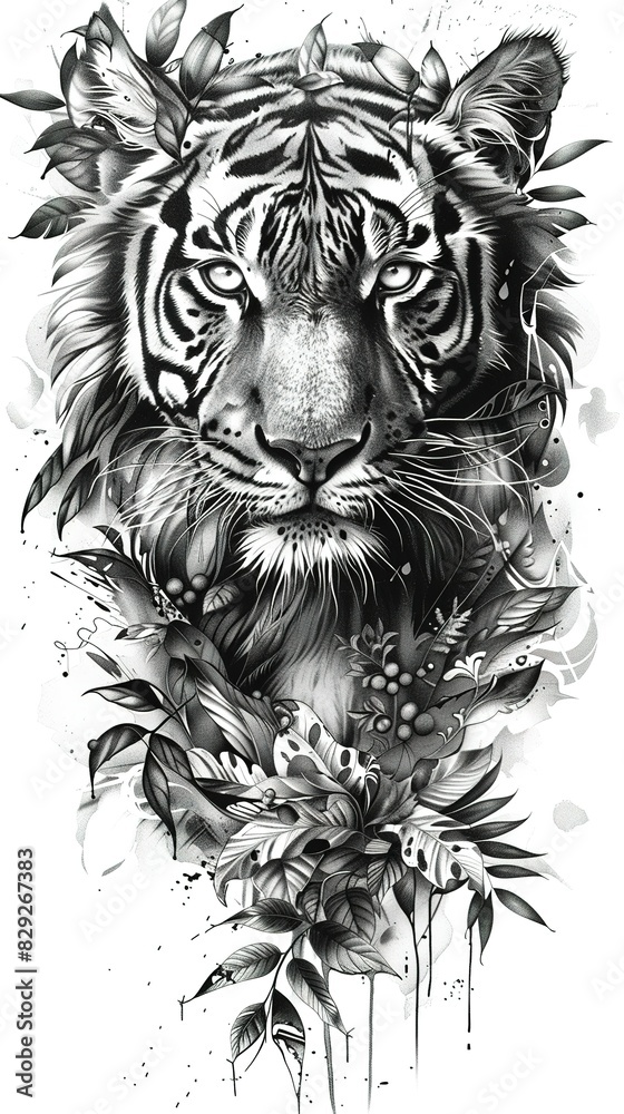 Original,The tattoo of tiger created by Baroque style, the tiger ...