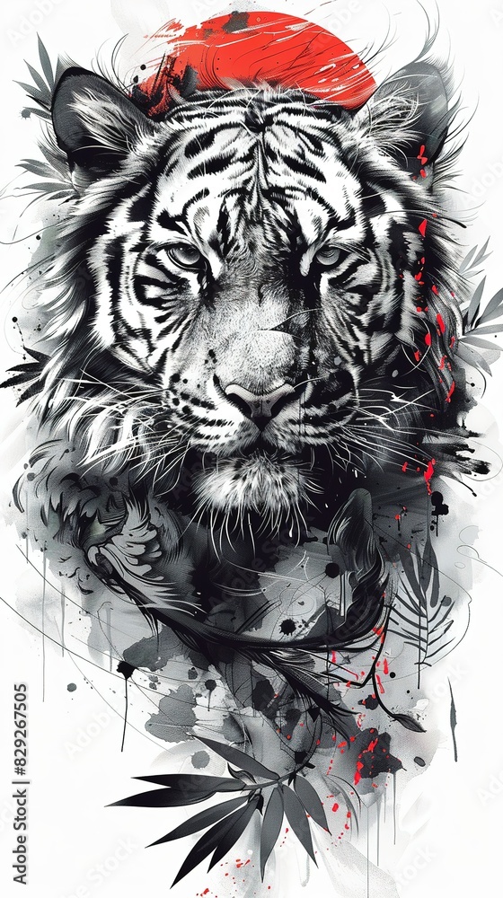 Original,The tattoo of tiger created by Baroque style, the tiger ...