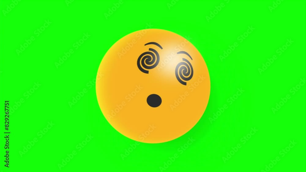 3D animation with dizzy face emoji icon on green screen chroma key, 4K ...
