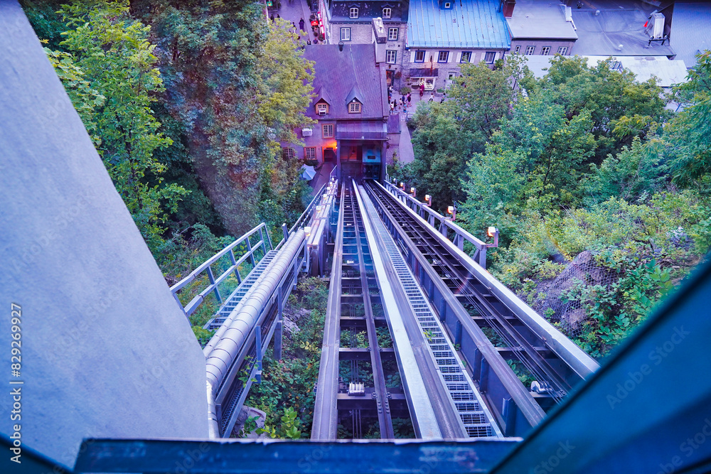 Top down view of the historic Funicular rail, the inclined elevator ...