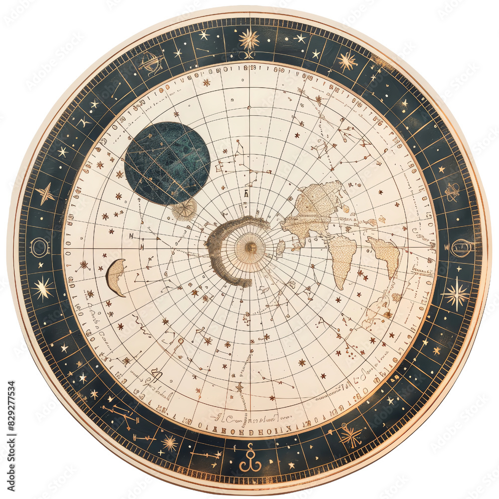 Vintage celestial map with stars, planets, and constellations on a ...
