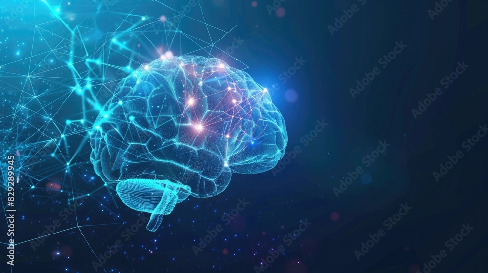 Cognition. Human brain activity with plexus lines and cerebral ...