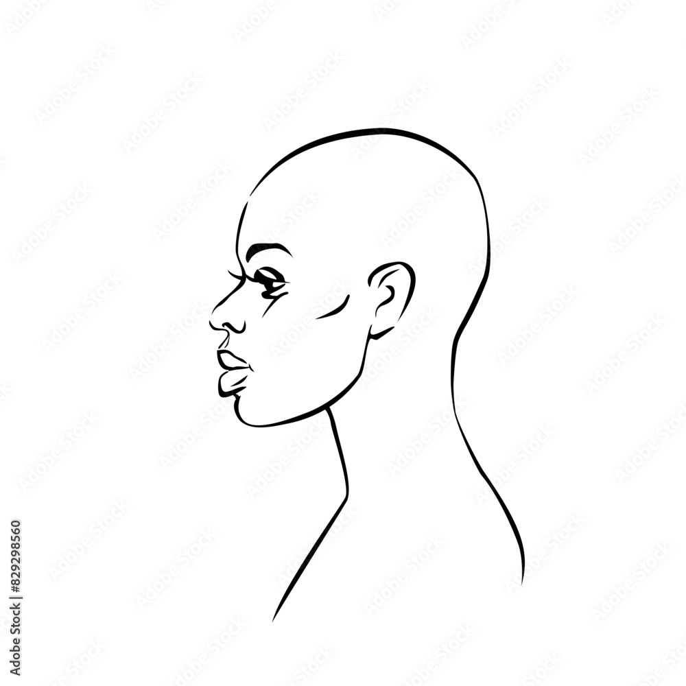 Vetor de bald african american woman profile shaved head portrait line ...