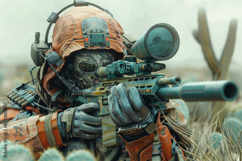 A striking magazine cover featuring a futuristic cactus warrior, armed ...