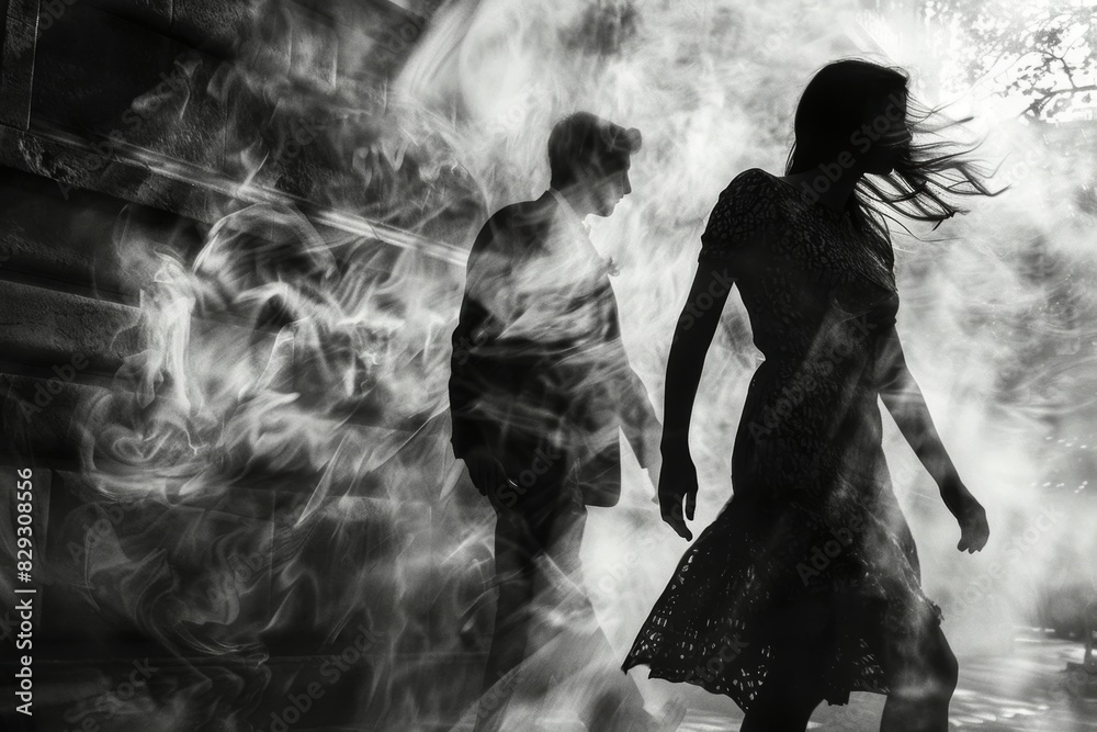 An editorial image portraying a couple at a pivotal moment, deciding to ...