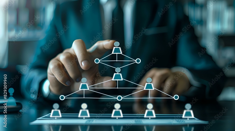 A business professional in a suit is depicted arranging a virtual ...