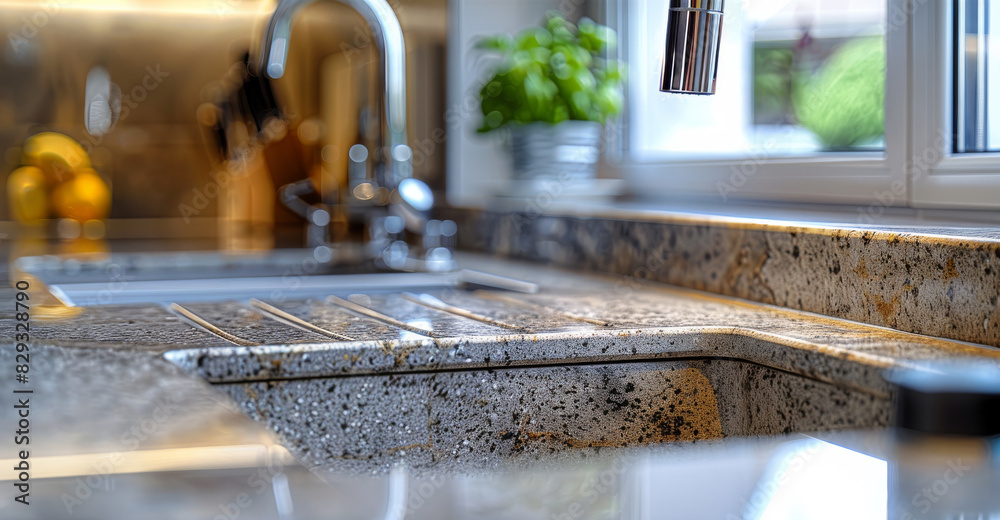 Composite granite sink in a modern kitchen design, close-up shot ...