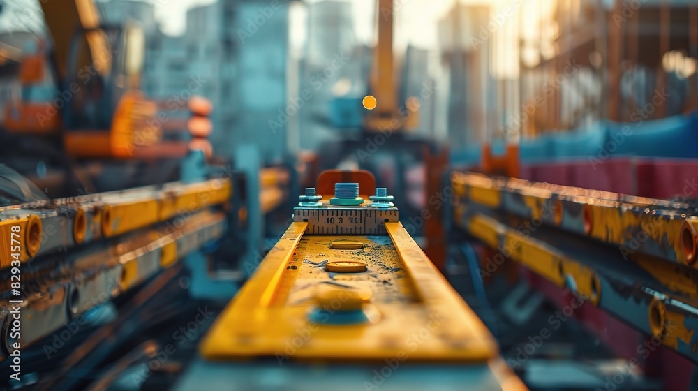 onstruction tools in action, with colorful measuring tapes and levels ...