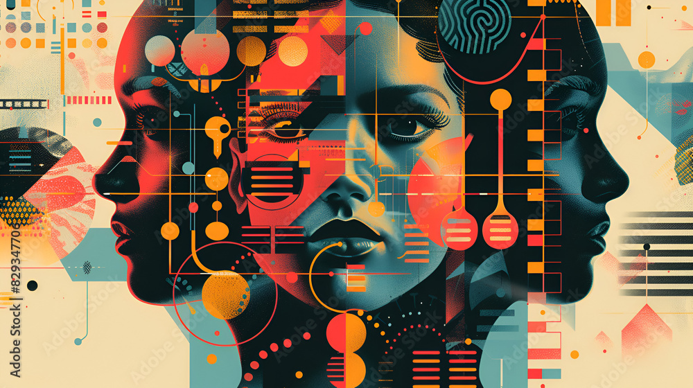 Digital Faces of the Future, Abstract Technological Portraits, Human ...