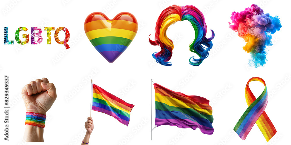 Pride month png LGBTQ accessories mockup and rainbow object for ...