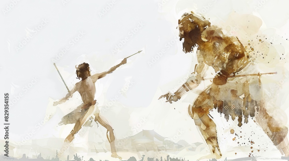 Biblical Illustration: David and Goliath, Young David Slinging Stone ...