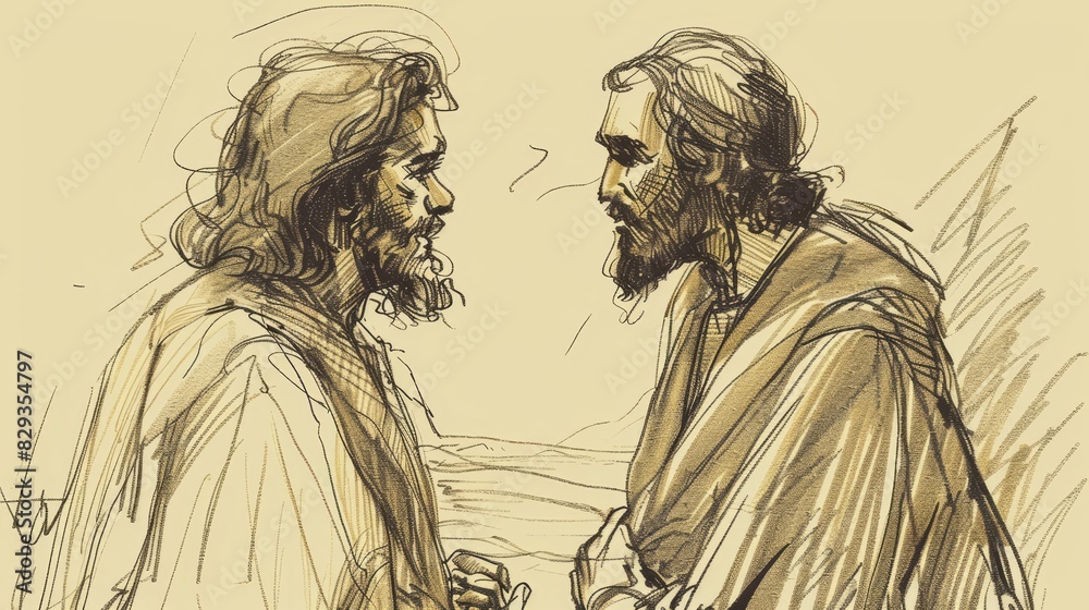 Biblical Illustration: Jesus and Nicodemus, Nighttime Discussion, Being ...