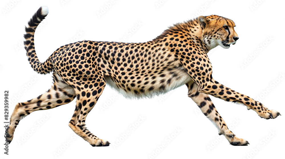 Full body side view of cheetah running isolated on white or transparent ...