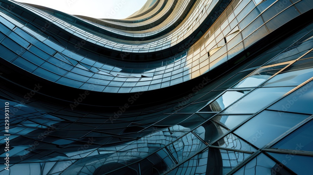 The highrise curved reflective architecture under the brightest clear ...