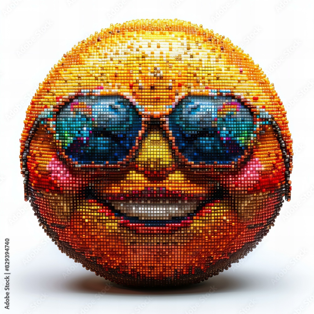 Pixel art , smiling face with sunglasses emoji , isolated on white ...