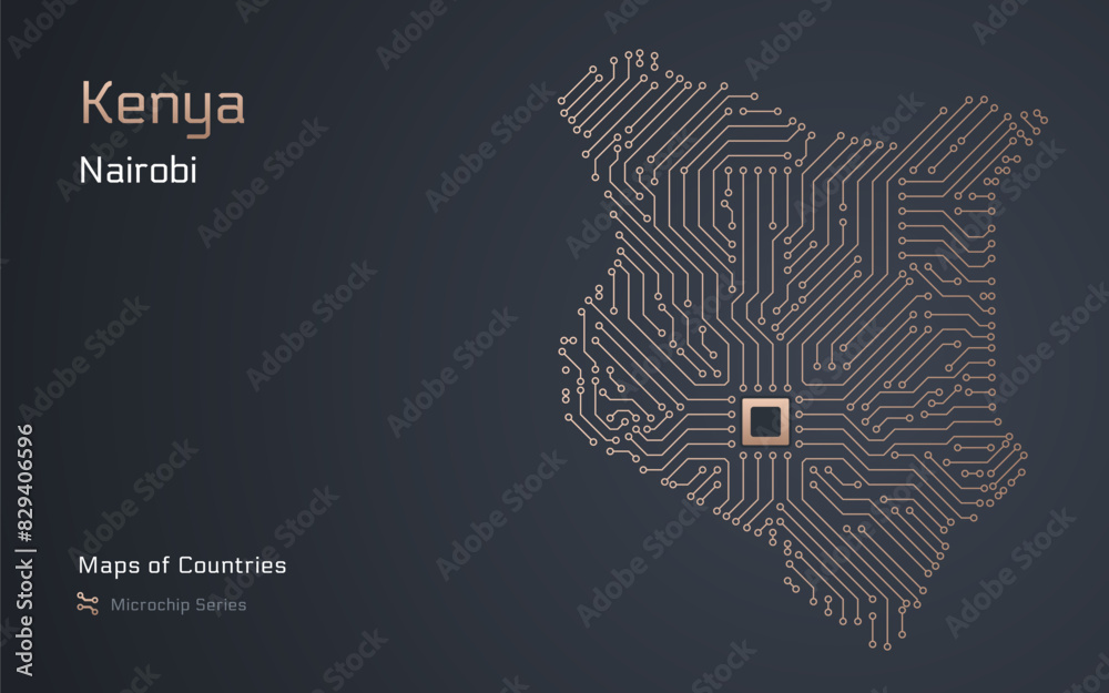 Kenya Map with a capital of Nairobi Shown in a Microchip Pattern with ...