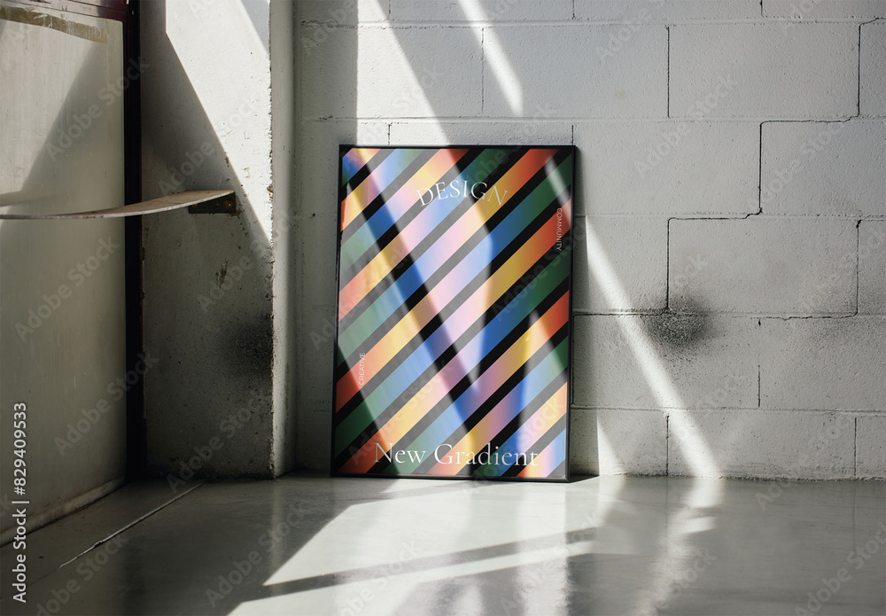 Mockup of vertical customizable picture frame leaning against wall ...