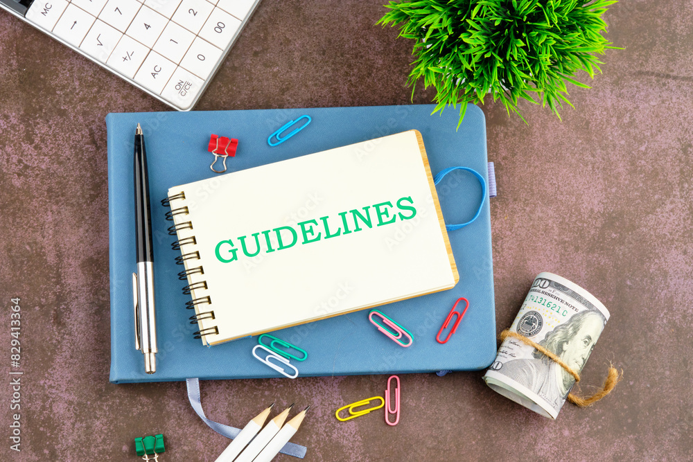 Guidelines concept. Guidelines word written on a blank sheet of a ...
