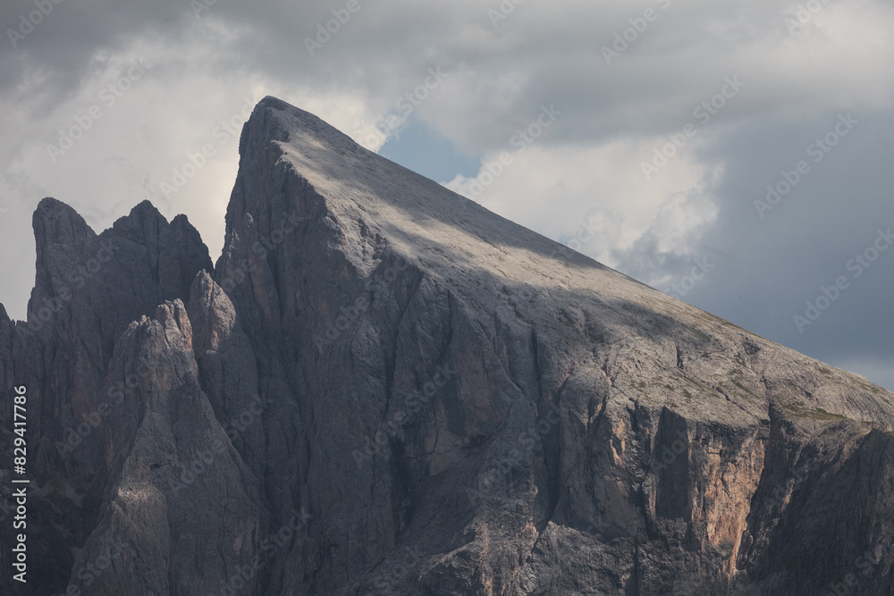 The western side of Sasso Piatto mount from the Alpe di Siusi area in ...