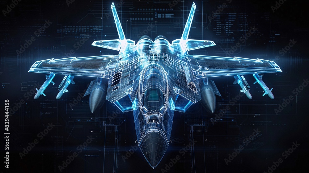 An illustration of fighter jet in blue print wireframe , A fighter jet ...