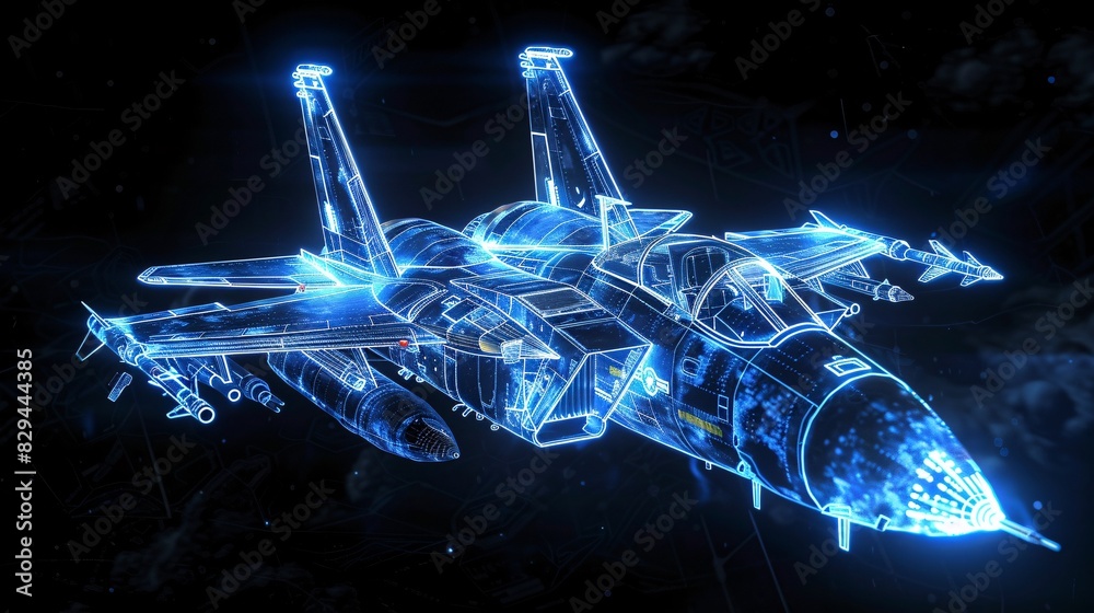 An illustration of fighter jet in blue print wireframe , A fighter jet ...