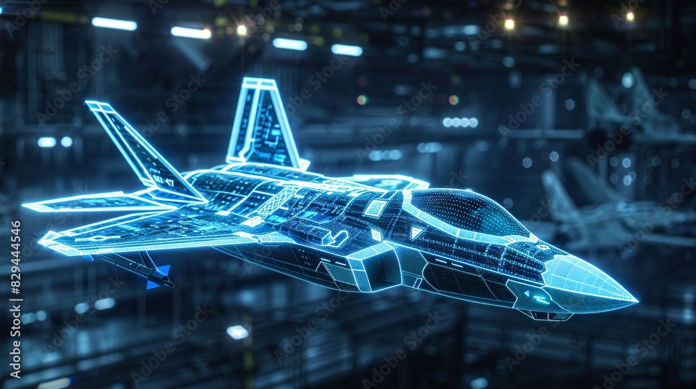 An illustration of fighter jet in blue print wireframe , A fighter jet ...