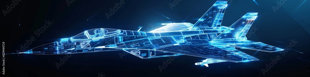An illustration of fighter jet in blue print wireframe , A fighter jet ...