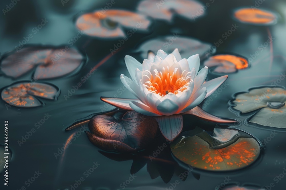 Artistic illustration of lotus flowers with butterflies, ideal for ...