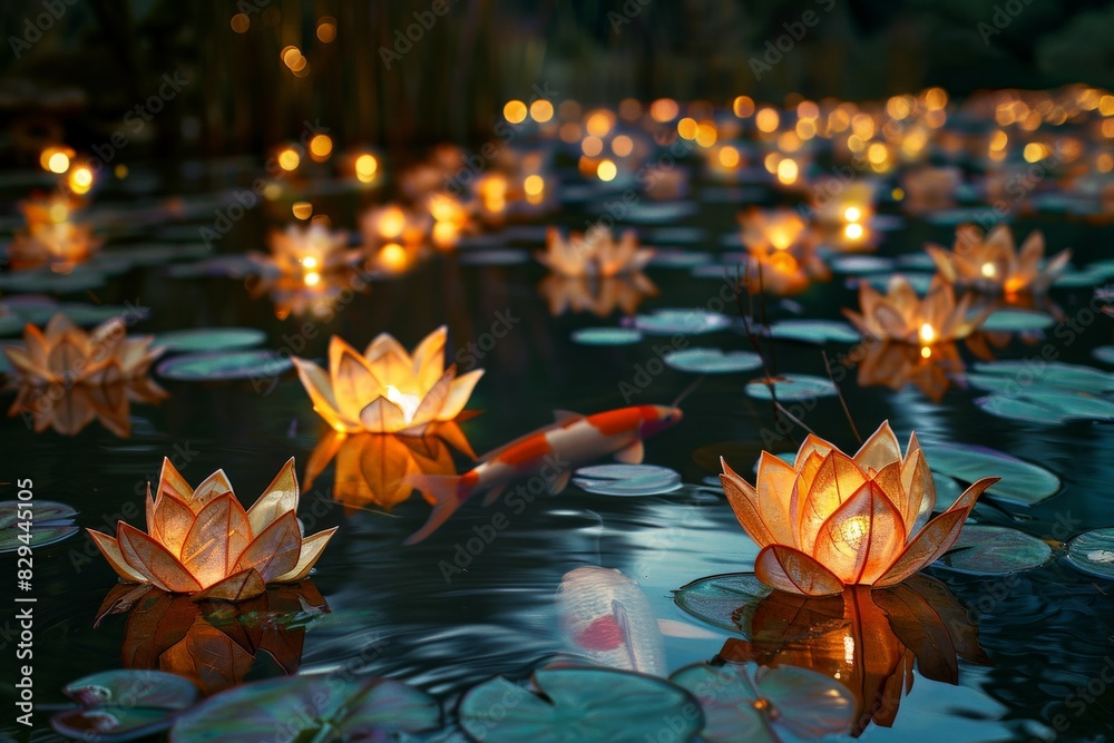 Artistic illustration of lotus flowers with butterflies, ideal for ...